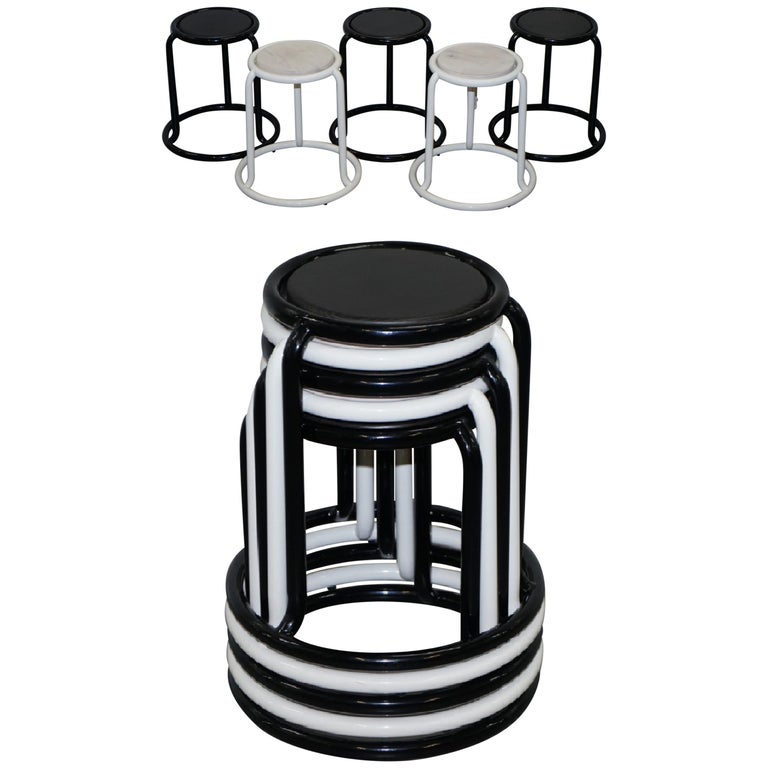 Set of 5 Visibility New York Champ Stacking Stools Metal Frame Oak Top ...