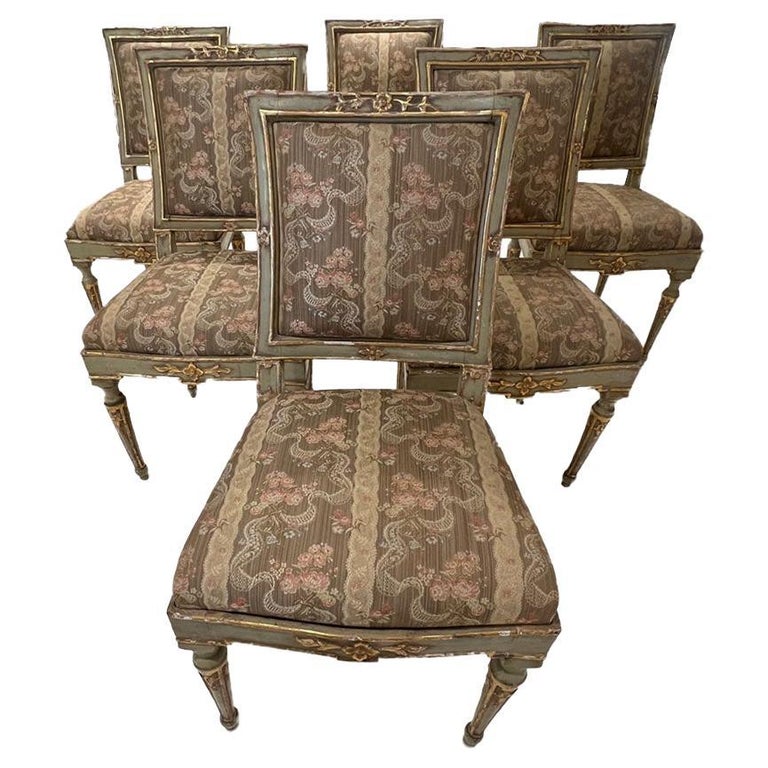 Set of 6 18c Italian Louis XVI Gilded Chairs For Sale at 1stDibs