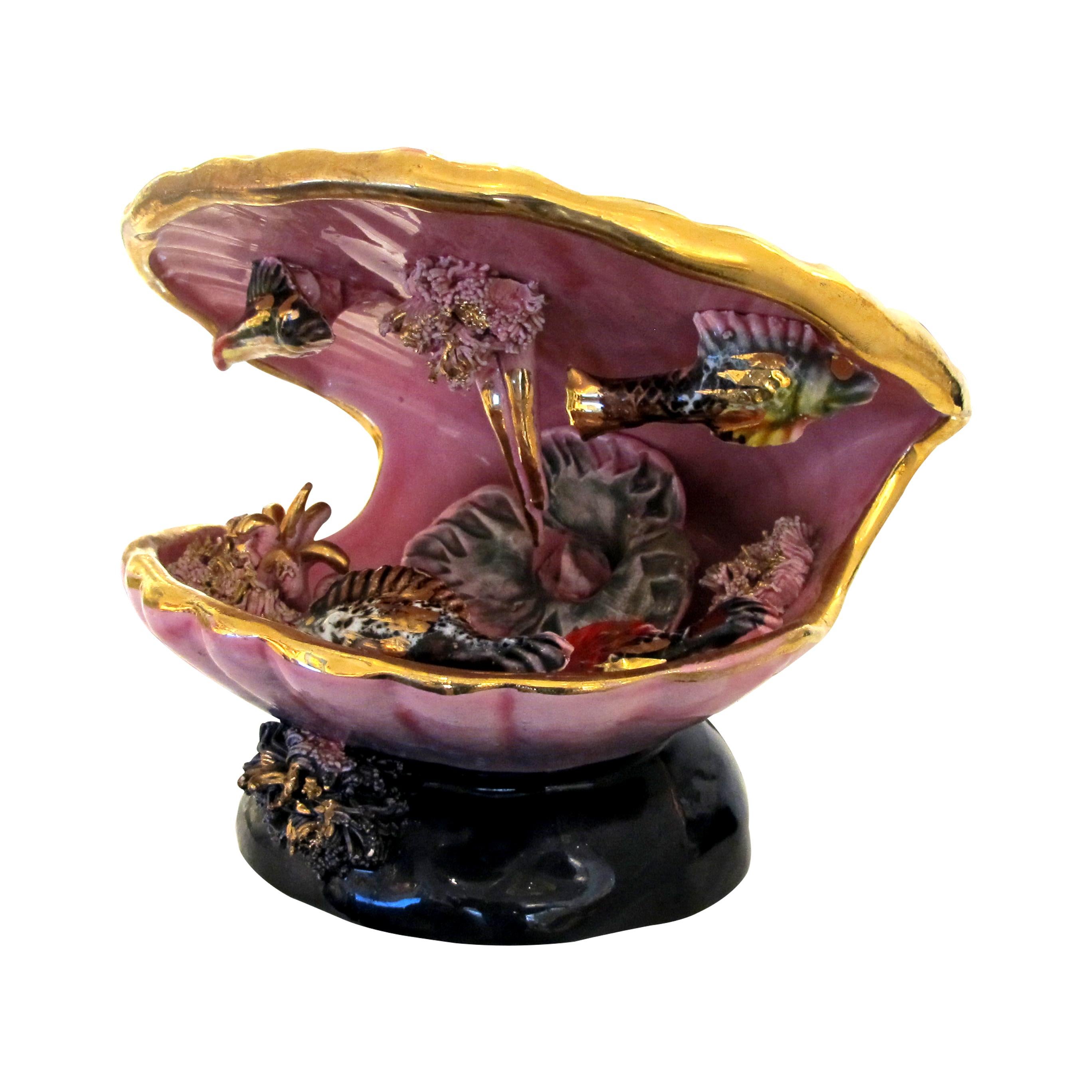 Set of 6 1950s French Vallauris Glazed Ceramic Sea Shell Shaped Table Lamps For Sale at 1stDibs