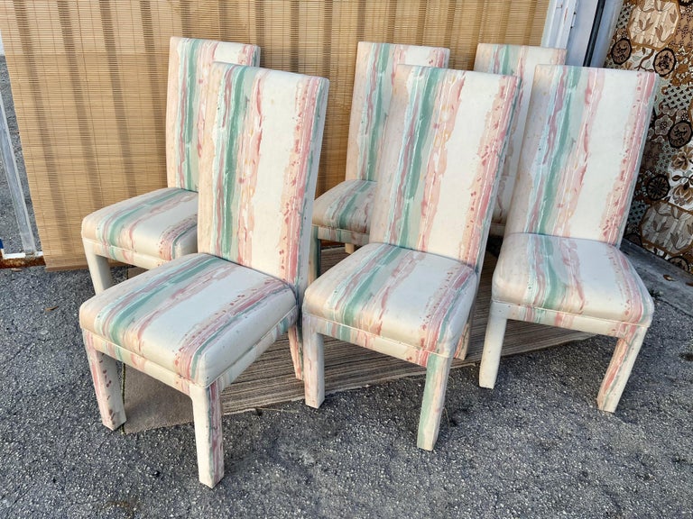Set of 6 1980s Postmodern High Back Fully Upholstered Dining Chairs For ...