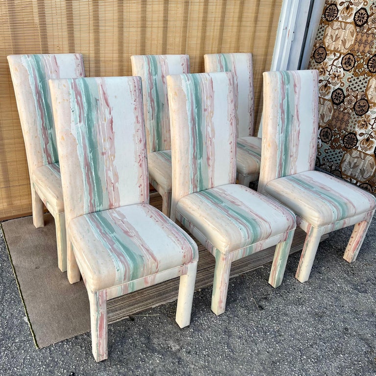 Set of 6 1980s Postmodern High Back Fully Upholstered Dining Chairs For ...