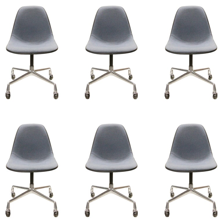Ensemble de 6 chaises Eames en coquillage bleu-gris Rolling des années 1980 par Herman Miller En ...