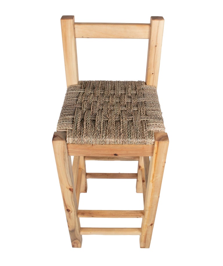 Set of 6 1990s Spanish Wooden Rope Bottomed Stools w/ Backrest For Sale ...