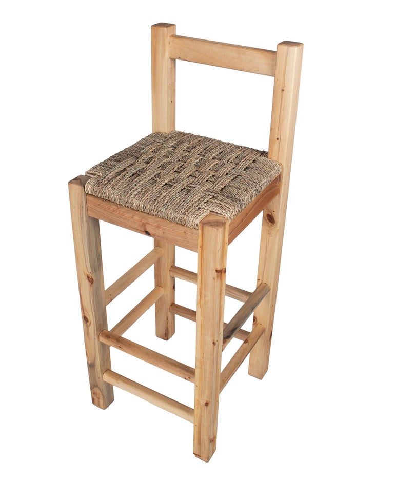 Set of 6 1990s Spanish Wooden Rope Bottomed Stools w/ Backrest For Sale ...