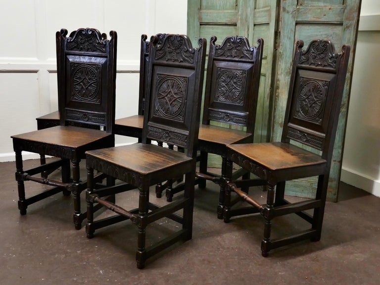 Set of 6 19th Century Gothic Oak Celtic Design Country Chairs at 1stDibs