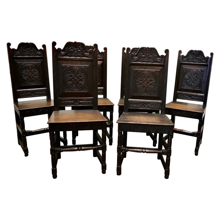 Set of 6 19th Century Gothic Oak Celtic Design Country Chairs at 1stDibs