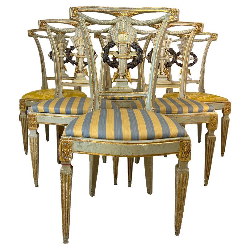 Set of 6 Italian Arrow Back Dining Chairs, 19th Century For Sale at 1stDibs