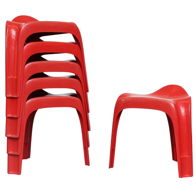 Set of 6 Alexander Begge "Casalino" Red Plastic Stacking Stools at 1stDibs