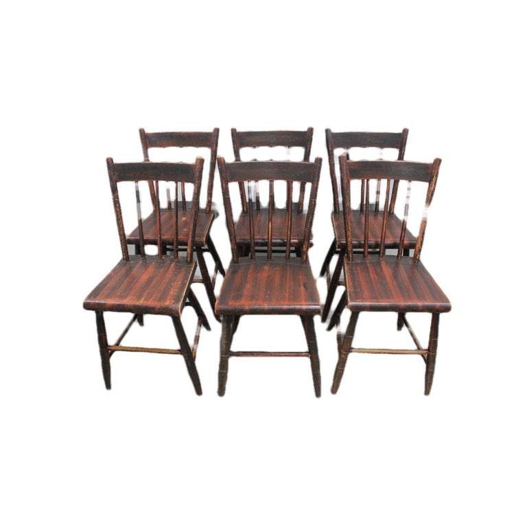 Set of 6 American Stenciled Painted Side Chairs For Sale at 1stDibs