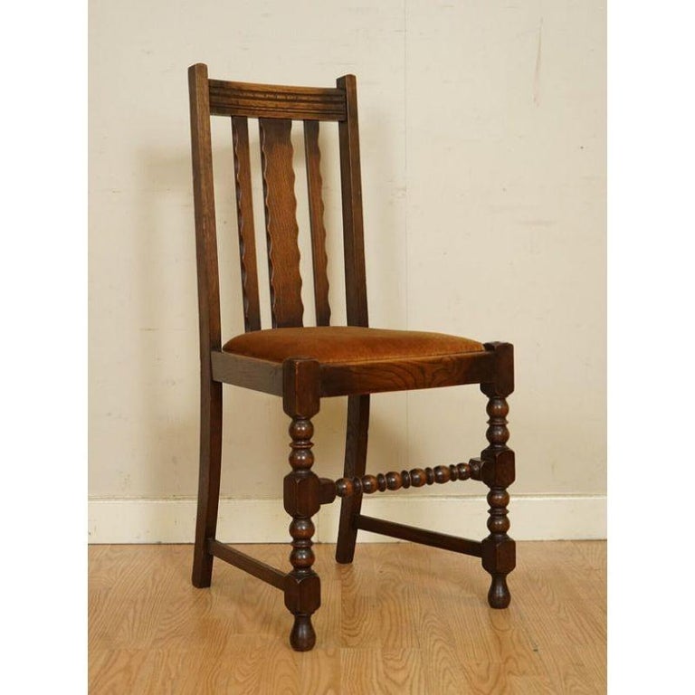 Set of 6 Antique Carved Oak Dining Chairs with Bobbin Turned Legs ...