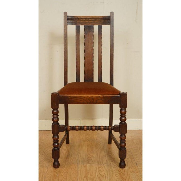 Set of 6 Antique Carved Oak Dining Chairs with Bobbin Turned Legs ...