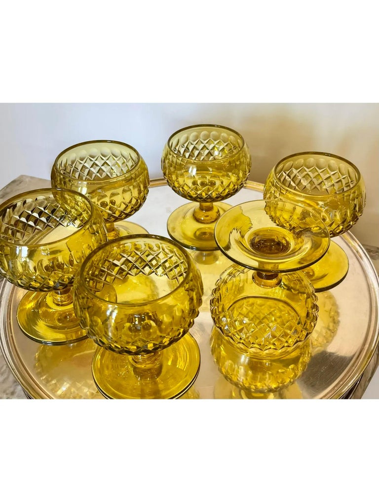 Set of 6 Antique Frederick Carder for Steuben Yellow Crystal Desert ...