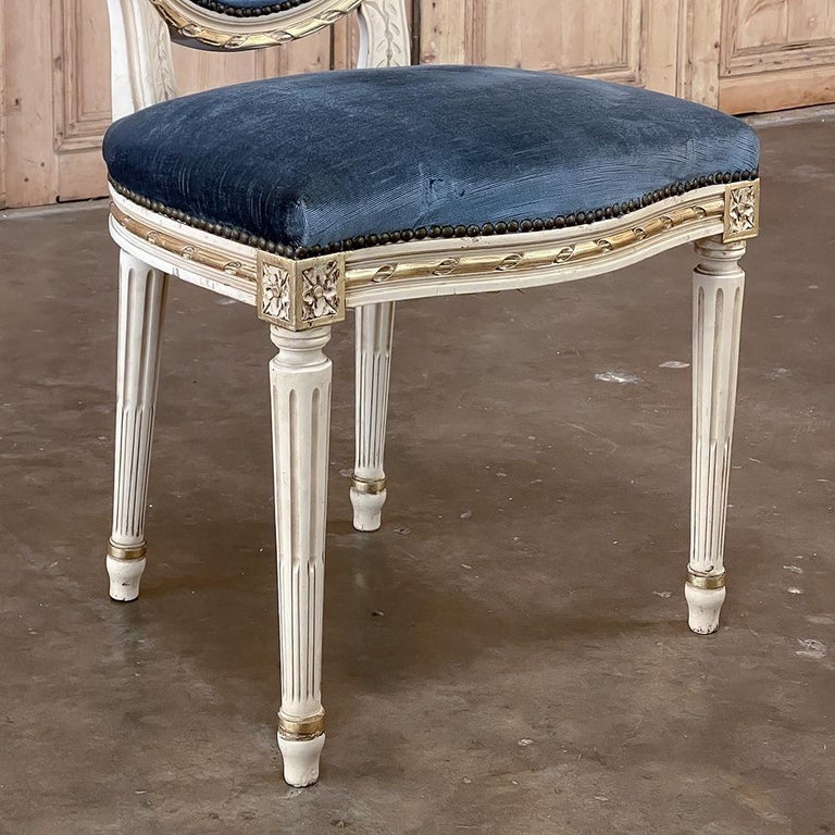 Set of 6 Antique French Louis XVI Painted Dining Chairs For Sale at 1stDibs