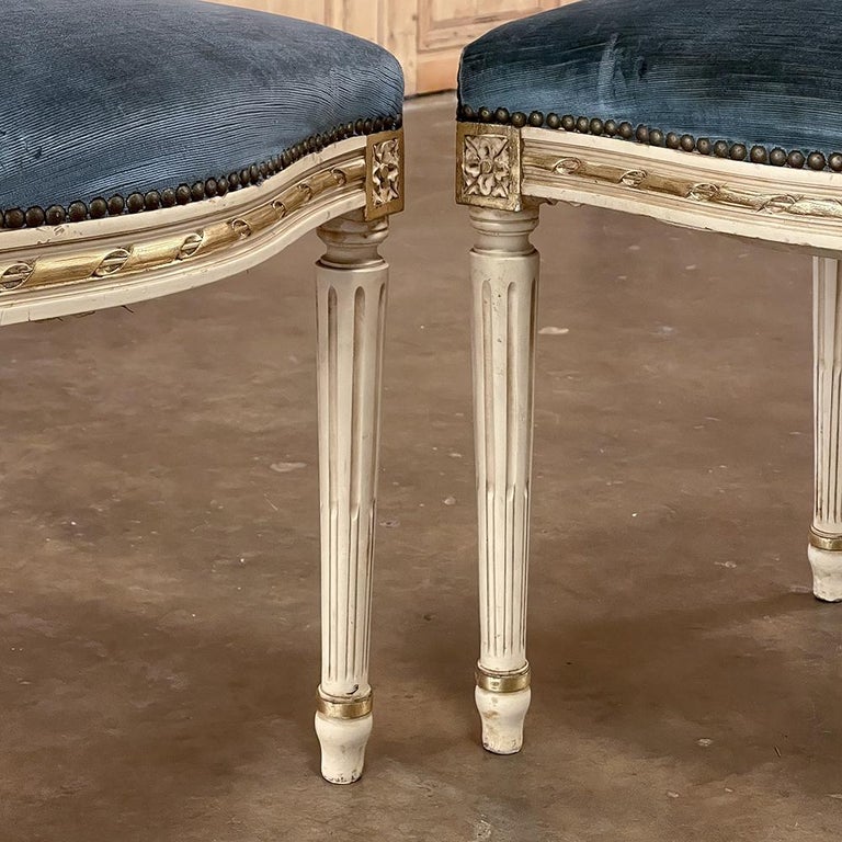 Set of 6 Antique French Louis XVI Painted Dining Chairs For Sale at 1stDibs