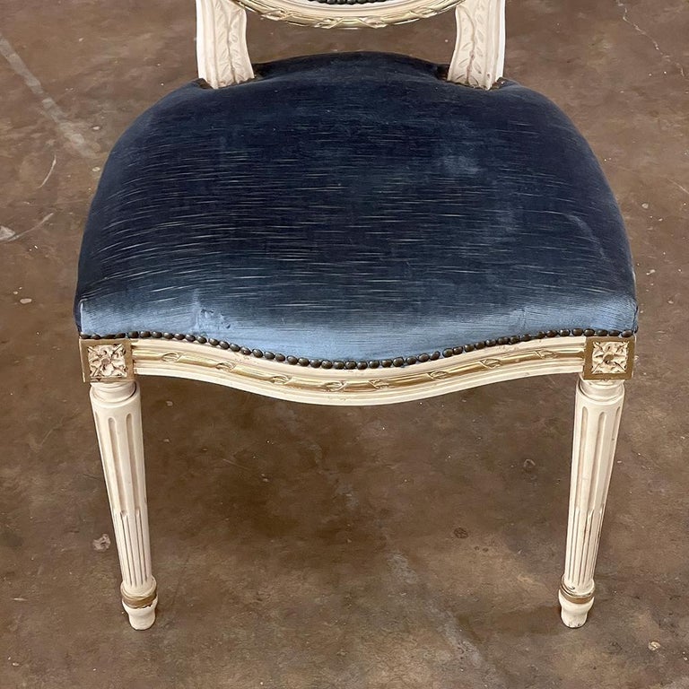 Set of 6 Antique French Louis XVI Painted Dining Chairs For Sale at 1stDibs