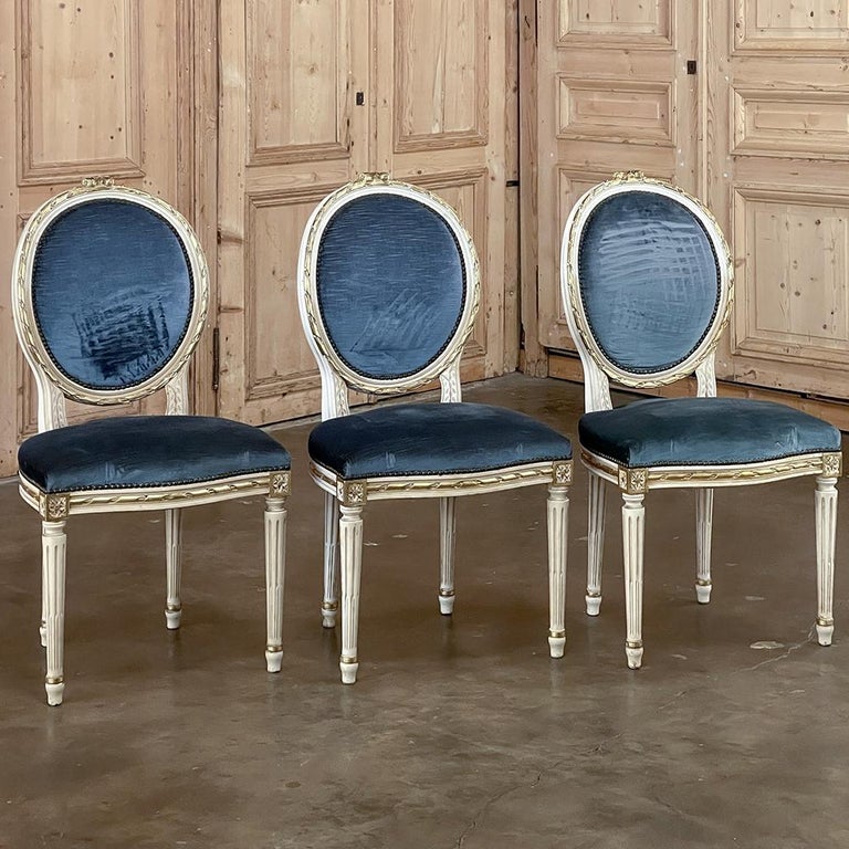 Set of 6 Antique French Louis XVI Painted Dining Chairs For Sale at 1stDibs