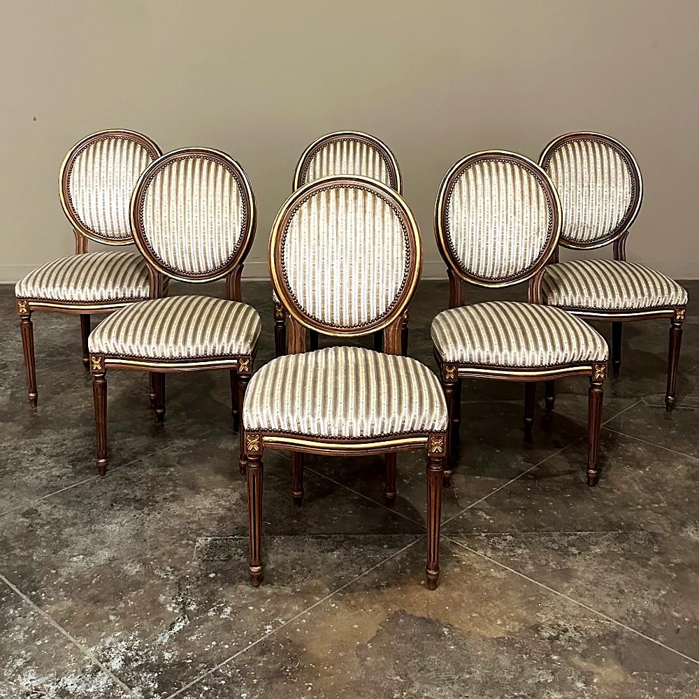 Set of 6 Antique French Louis XVI Upholstered Dining Chairs For Sale at ...