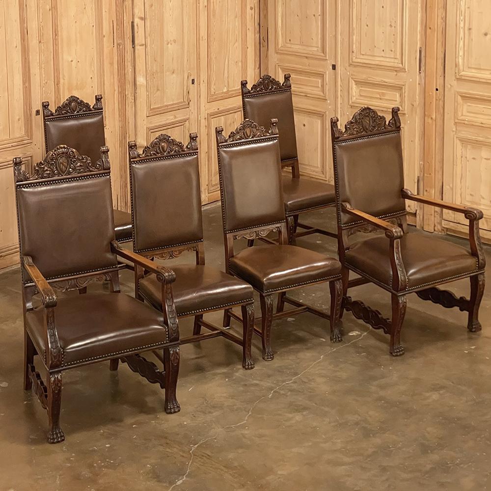 Set of 6 Antique Italian Renaissance Walnut Dining Chairs includes 2 ...