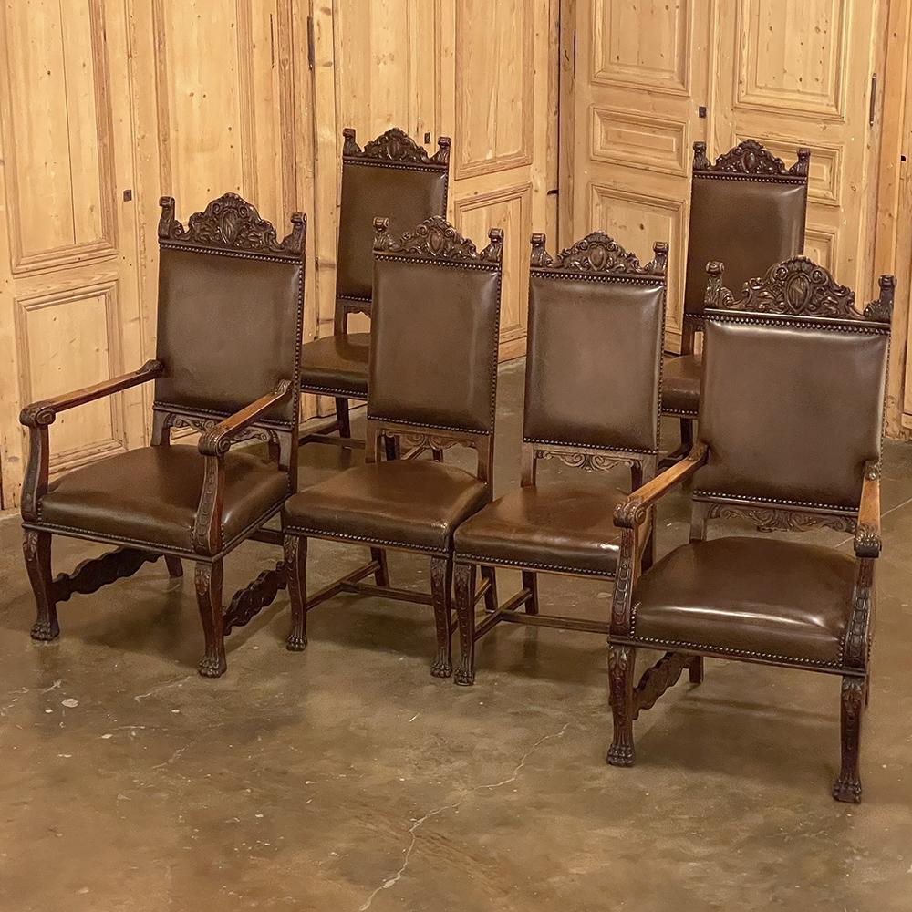 Set of 6 Antique Italian Renaissance Walnut Dining Chairs includes 2 ...