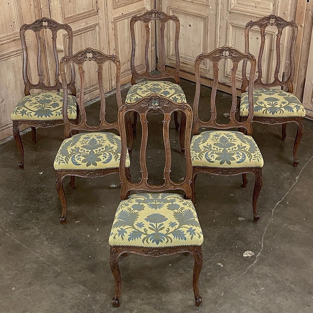 Set of 6 Antique Louis XV Dining Chairs with Needlepoint For Sale at ...