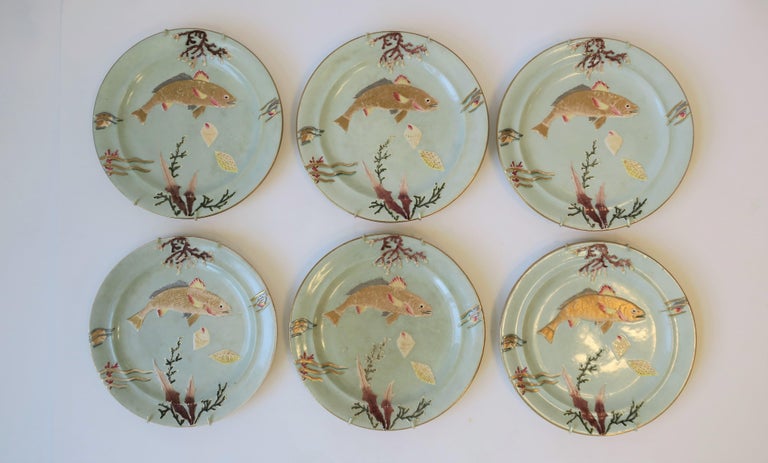 Antique Dinner Plates with Gold Fish and Coral Sea Shell Raised Relief ...