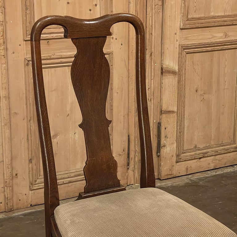 Set of 6 Antique Queen Anne Chestnut Dining Chairs For Sale at 1stDibs