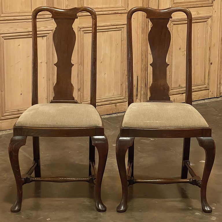 Set of 6 Antique Queen Anne Chestnut Dining Chairs For Sale at 1stDibs