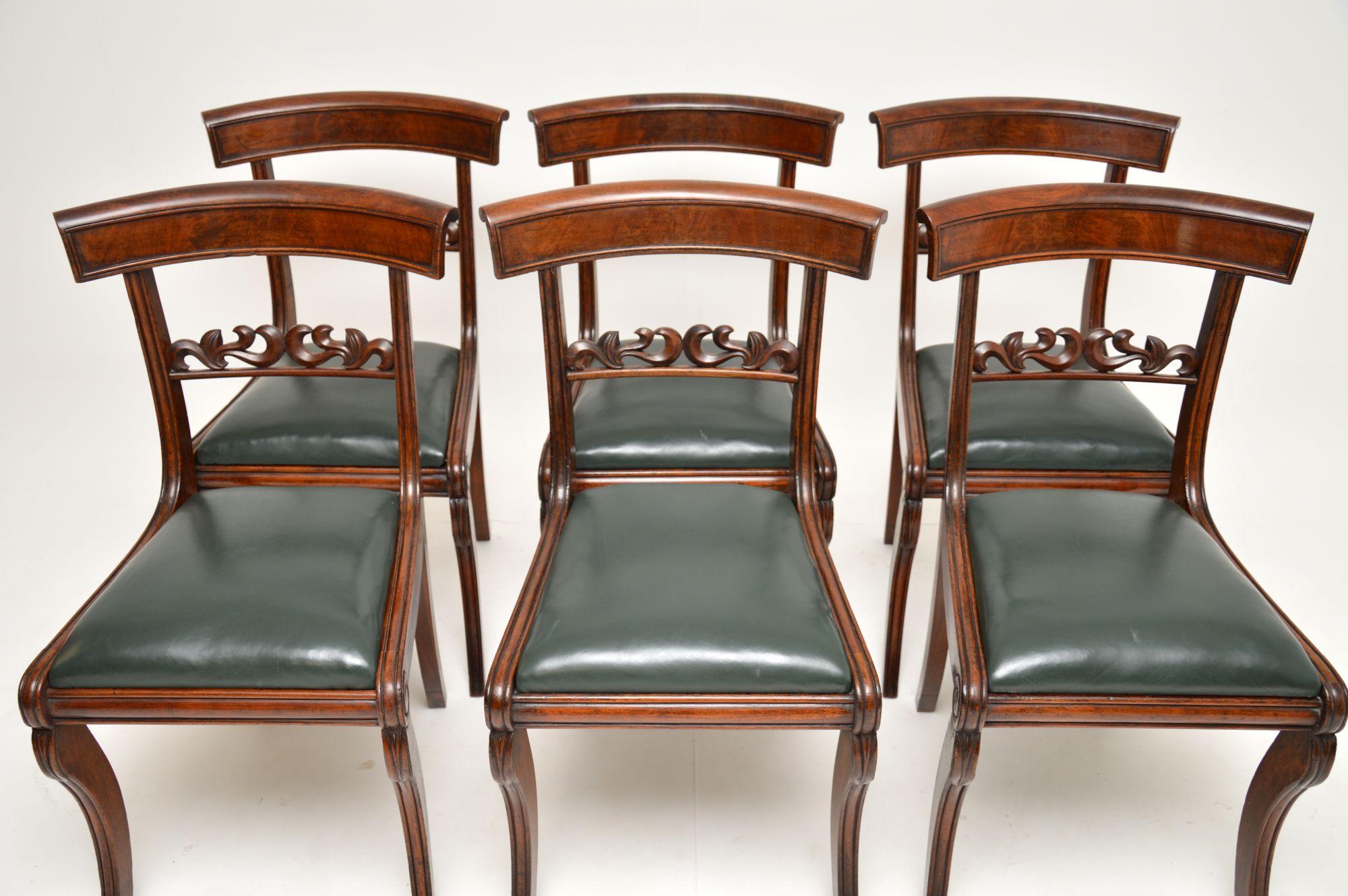 Set of 6 Antique Regency Wood and Leather Dining Chairs at 1stDibs