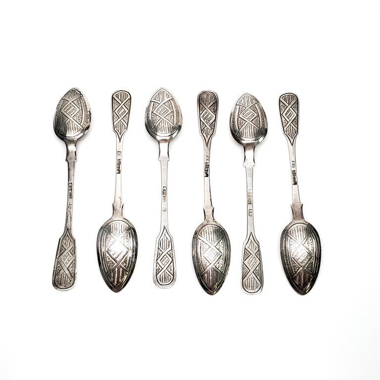 Set of 6 Antique Russian 875 Silver Spoons For Sale at 1stDibs