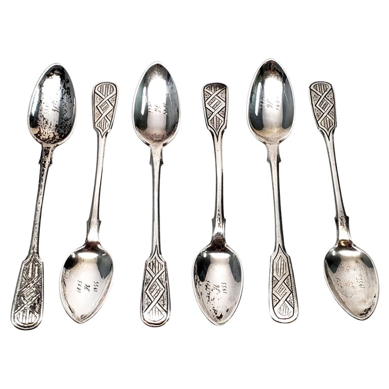 Set of 6 Antique Russian 875 Silver Spoons For Sale at 1stDibs