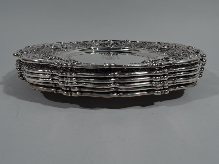Set of 6 Antique Shreve Adam Sterling Silver Service Dinner Plates For ...