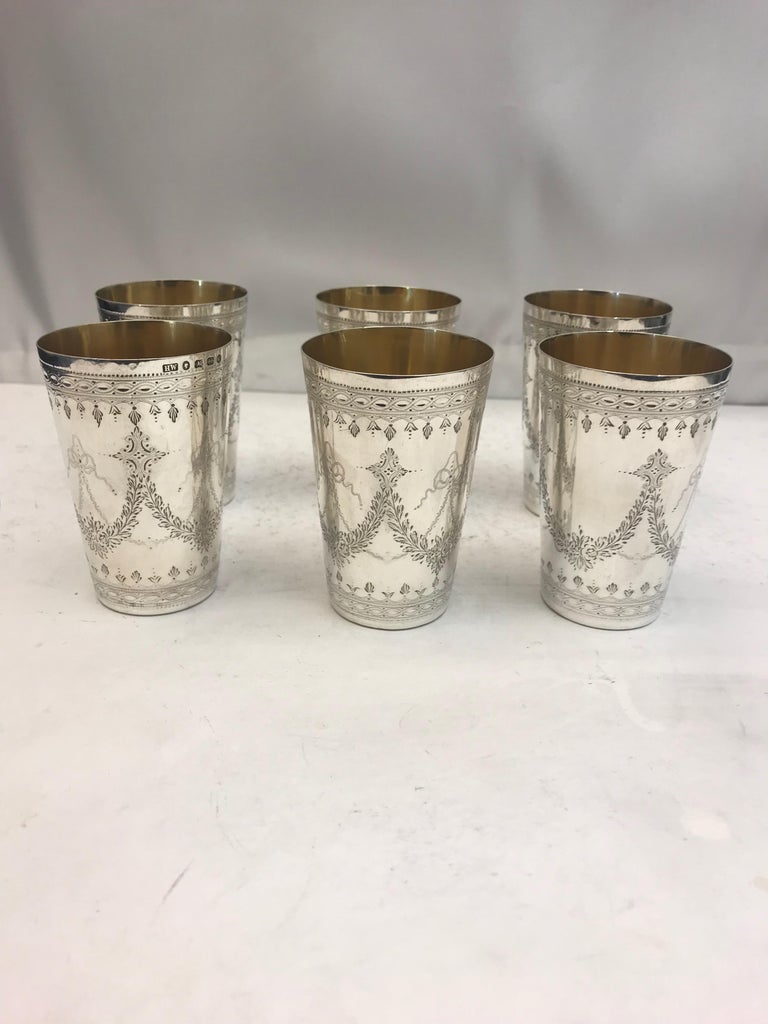 Set of 6 Antique Silver Beakers Made by Henry Wigful at 1stDibs