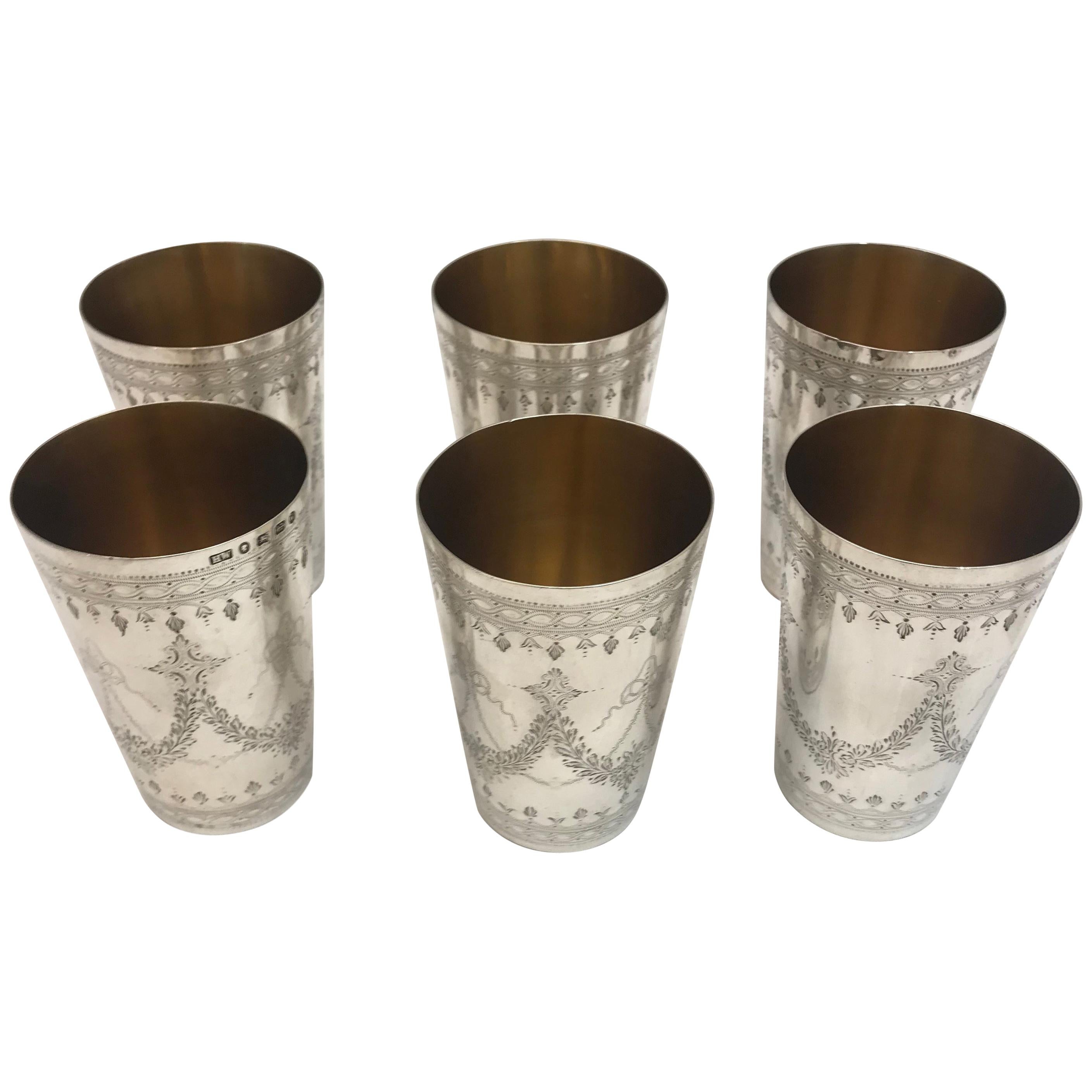 Set of 6 Antique Silver Beakers Made by Henry Wigful at 1stDibs