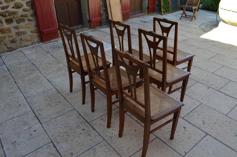 Set of 6 Art Nouveau Cane Chairs in Walnut, circa 1900 at 1stDibs