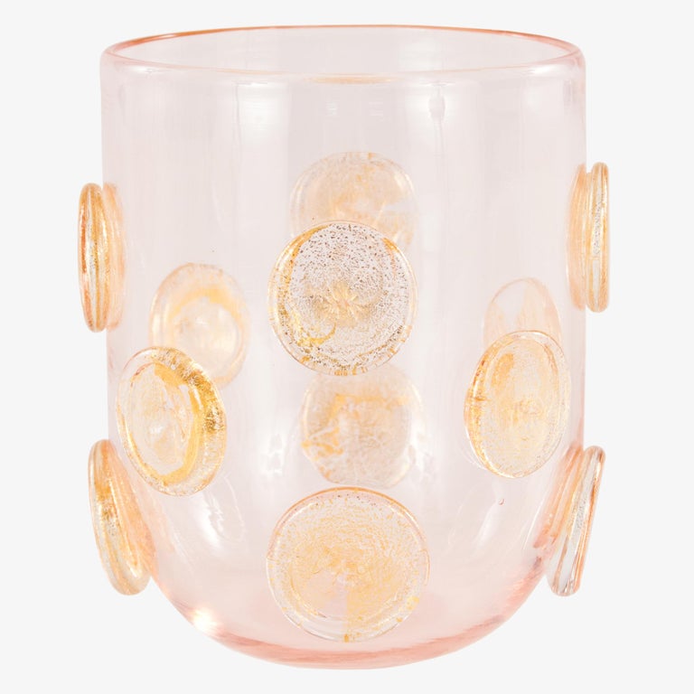 Set of 6 Artistic Handmade Glasses Murano Rose Glass Gold Details by ...