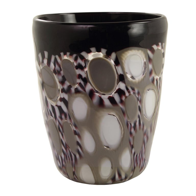 Set of 6 Artistic Handmade Glasses Murano White Black Glass by ...