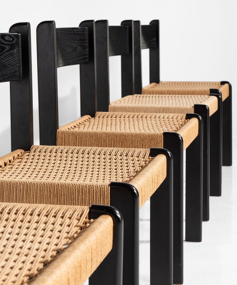 Set of '6' Black Beech and Cord Dining Chairs at 1stDibs