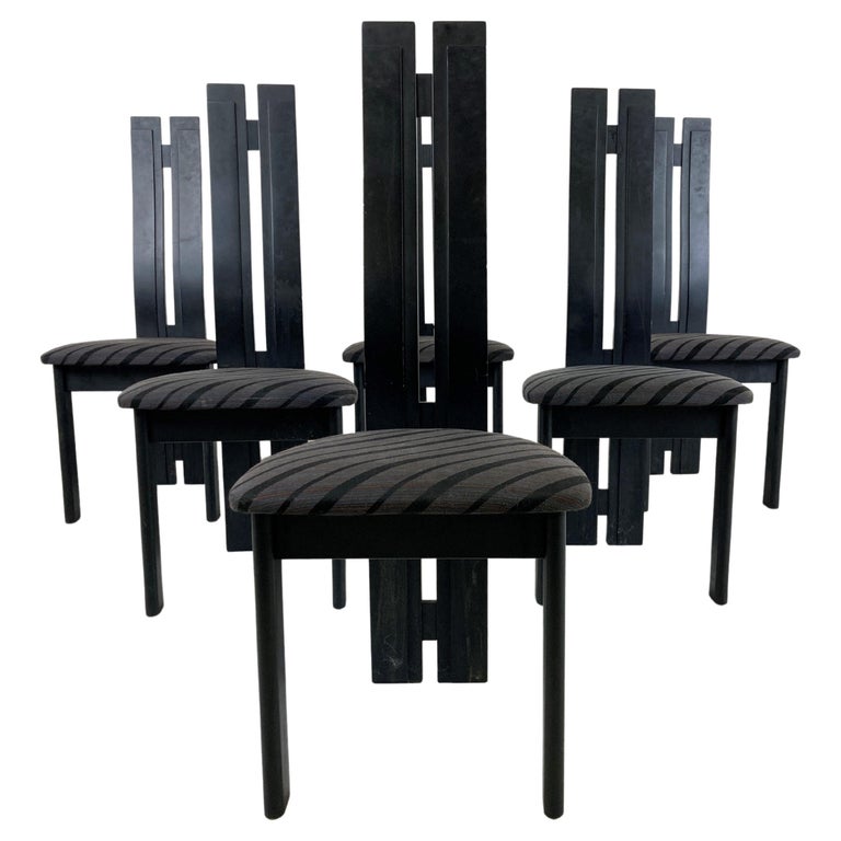 Set of 6 Black Wooden High Back Dining Chairs, 1980s For Sale at 1stDibs