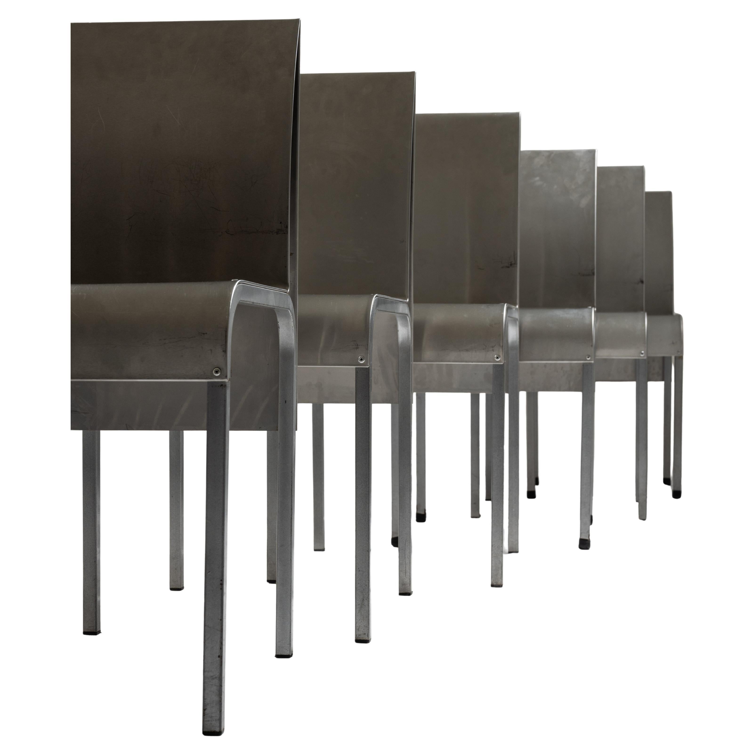 Set of 6 Brushed Metal Chairs, 1990s For Sale at 1stDibs