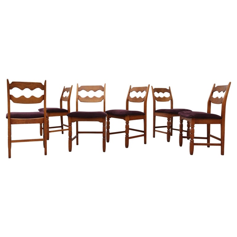 Set of 6 Brutalist Oak Razor Back Dining Chairs by Henning Kjaernulf at ...
