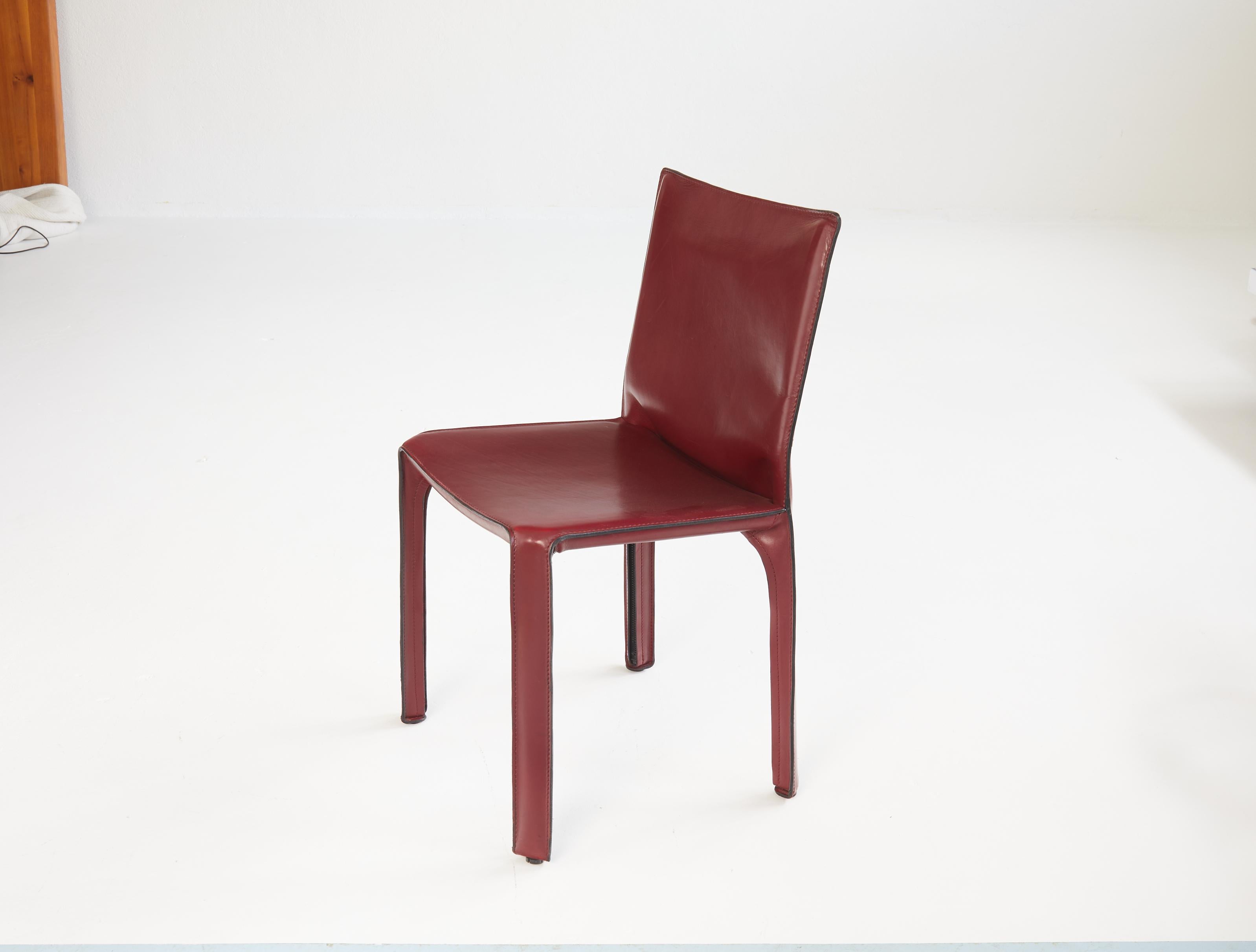 Set of 6 CAB Chairs by Mario Bellini by Cassina Burgundy "Cuoio Plus ...