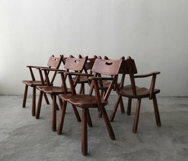 Set of 6 California Modern Studio Craft Primitive Wood Dining Chairs ...