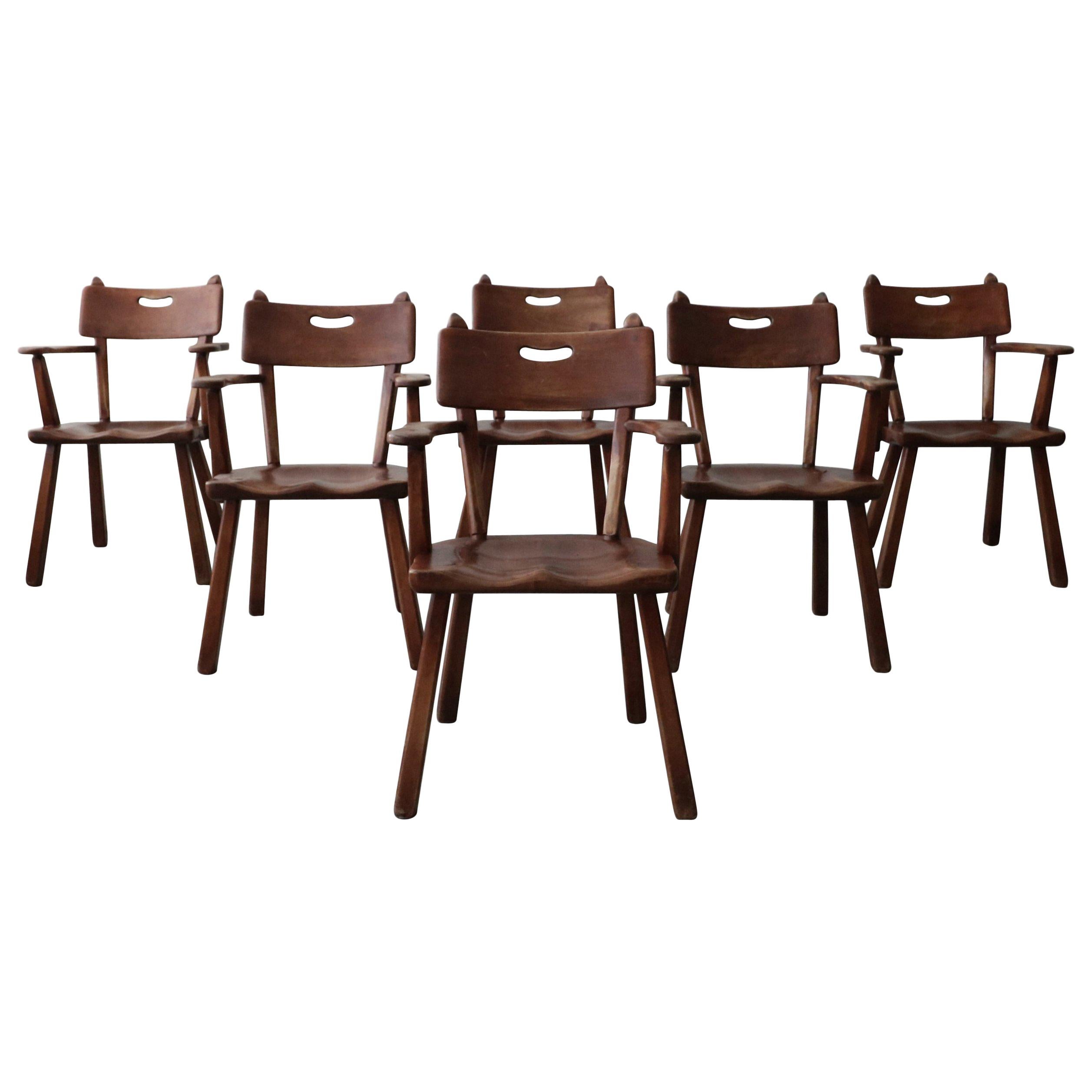 Set of 6 California Modern Studio Craft Primitive Wood Dining Chairs ...