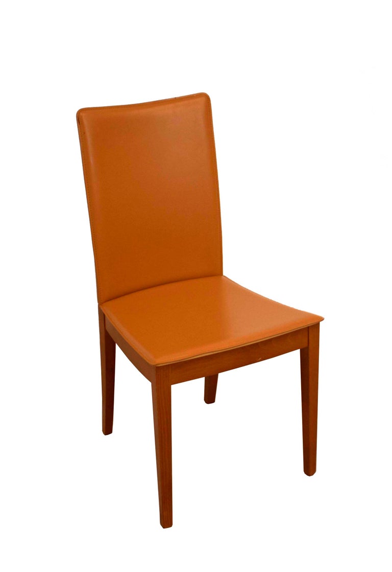 Set of 6 Calligaris Leather Italian Dining Chairs in Umber Modern ...