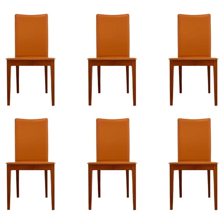 Set of 6 Calligaris Leather Italian Dining Chairs in Umber Modern ...
