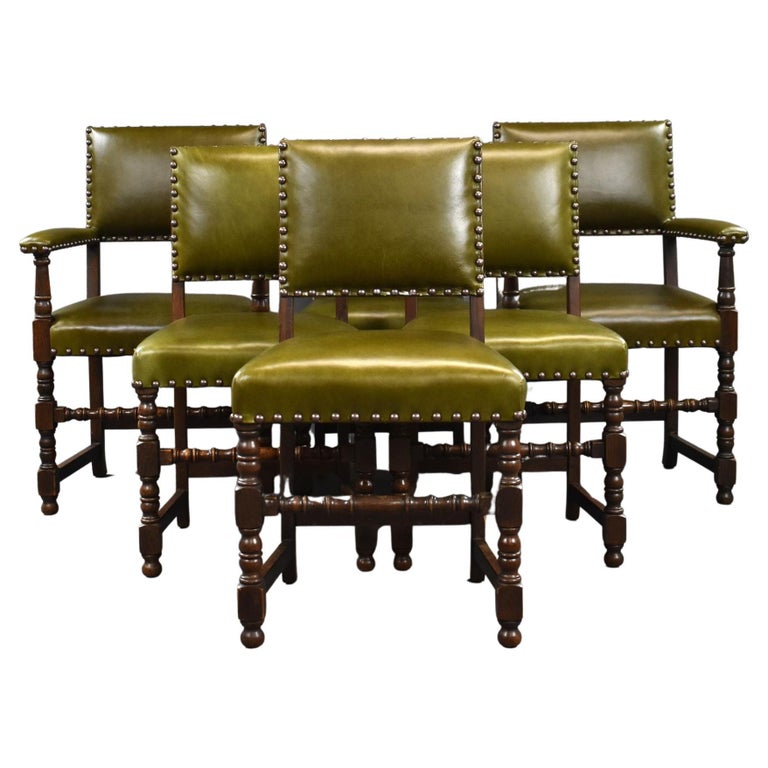 Set of 6 Carolean Style Oak Dining Chairs For Sale at 1stDibs