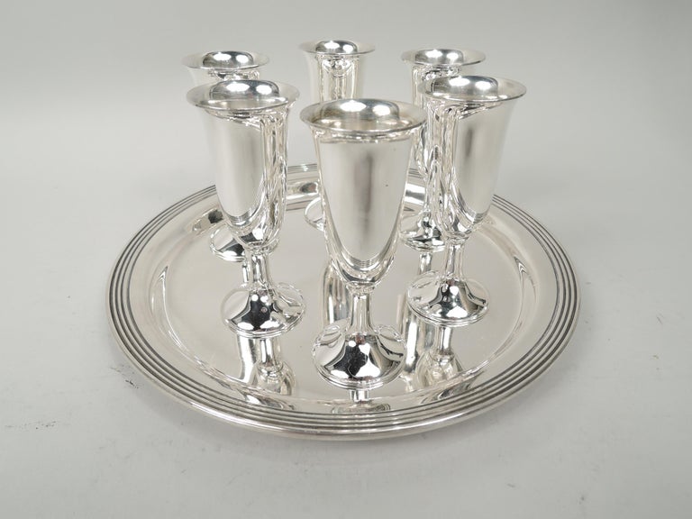 Set of 6 Cartier American Modern Sterling Silver Cordial Cups on Tray ...