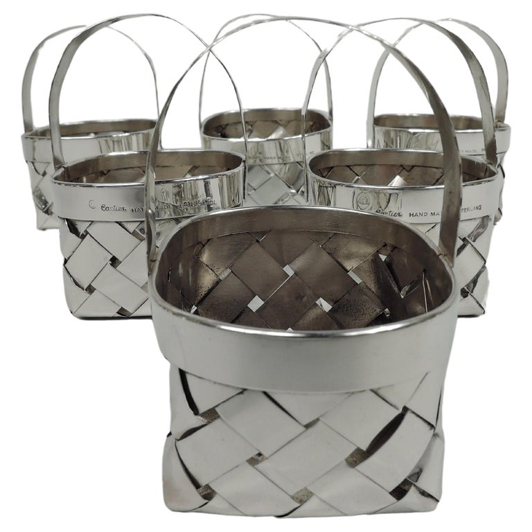 Set of 6 Cartier Small Splurge-Size Sterling Silver Baskets For Sale at ...