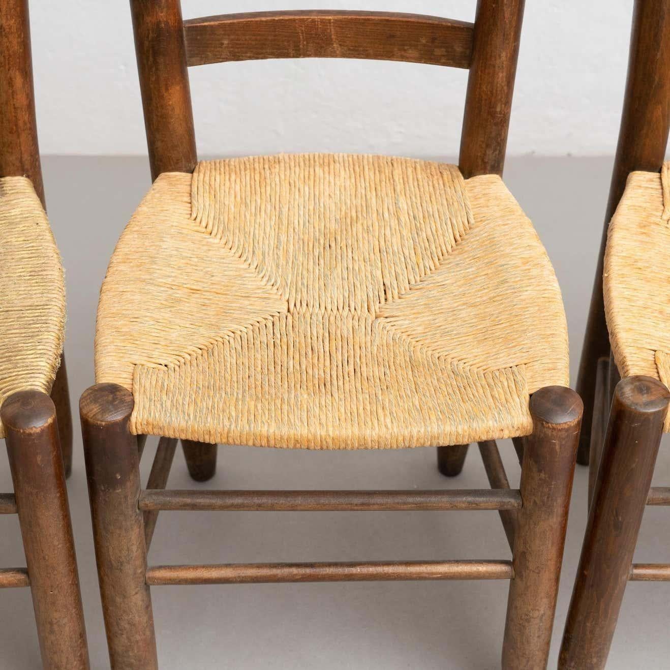 Set of 6 Charlotte Perriand N.19 Chair, Wood Rattan, Mid-Century Modern ...