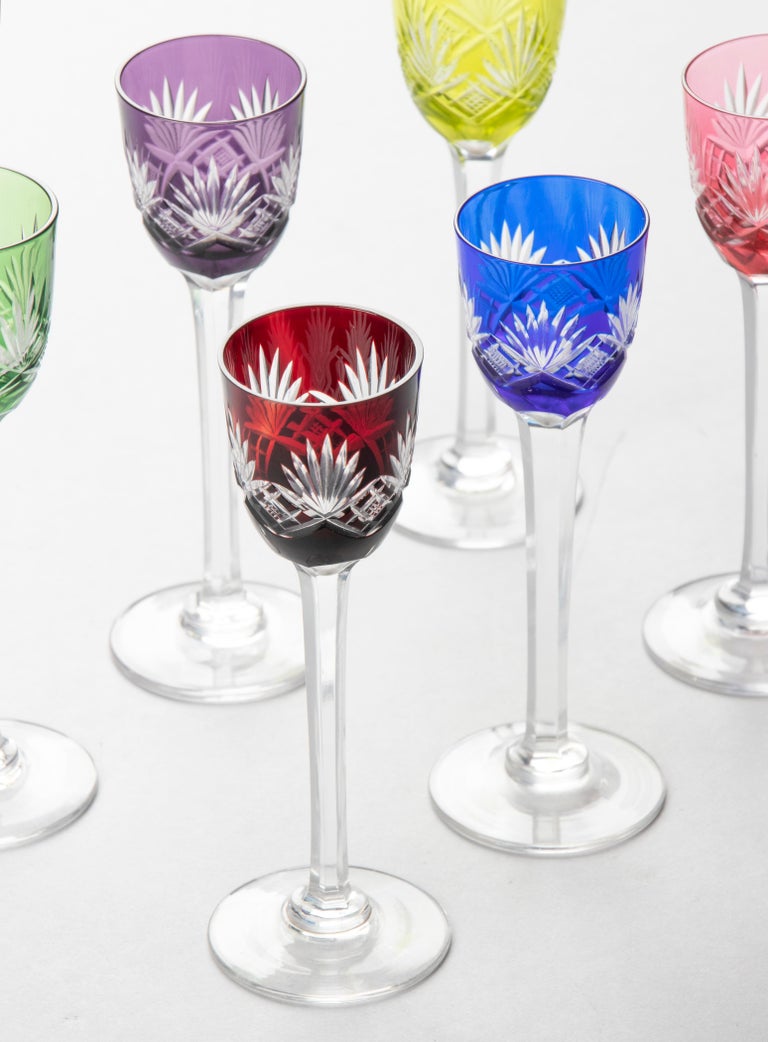 Set of 6 Crystal Colored Liquor Glasses Made by Val Saint Lambert at ...
